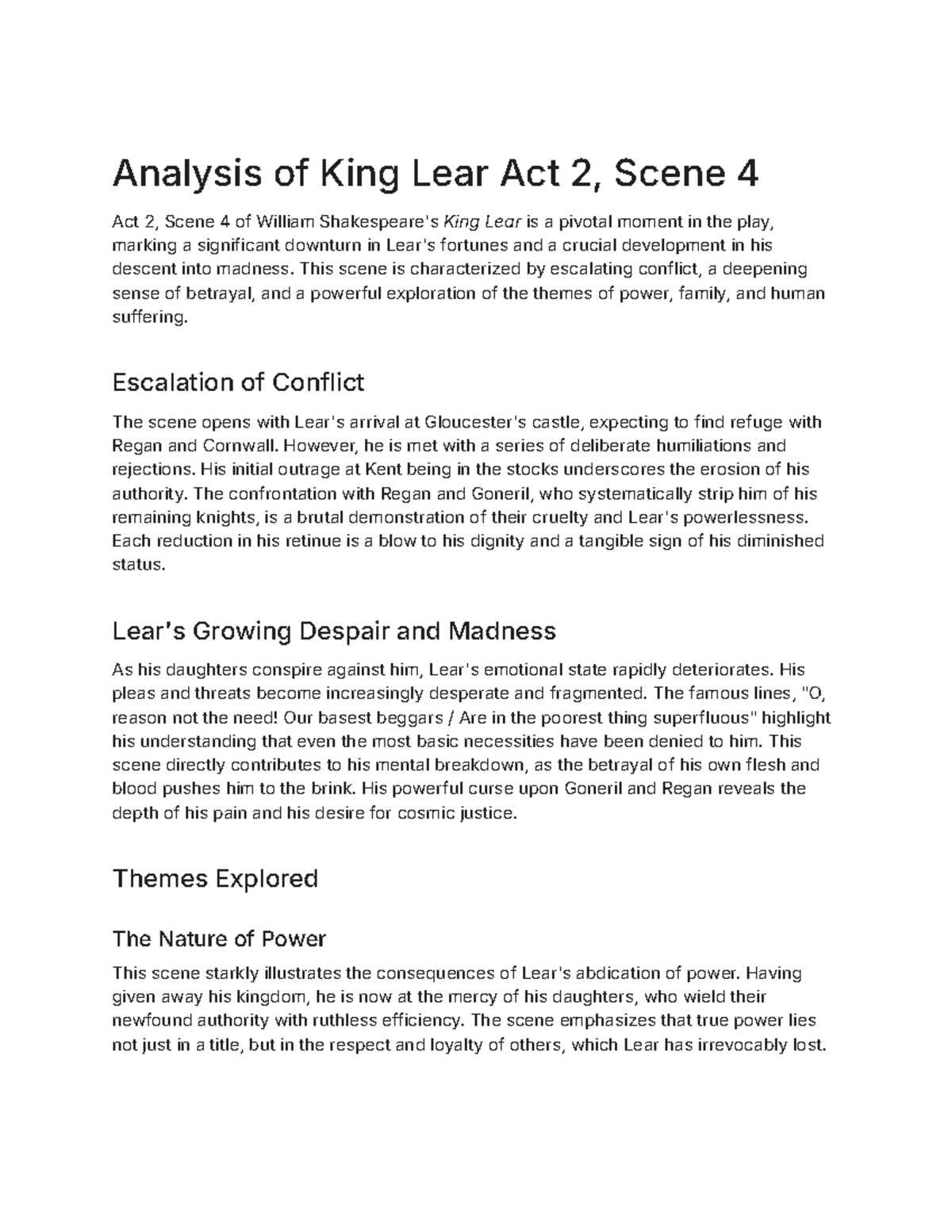 Analysis of King Lear: Act 2, Scene 4 Insights - Studocu