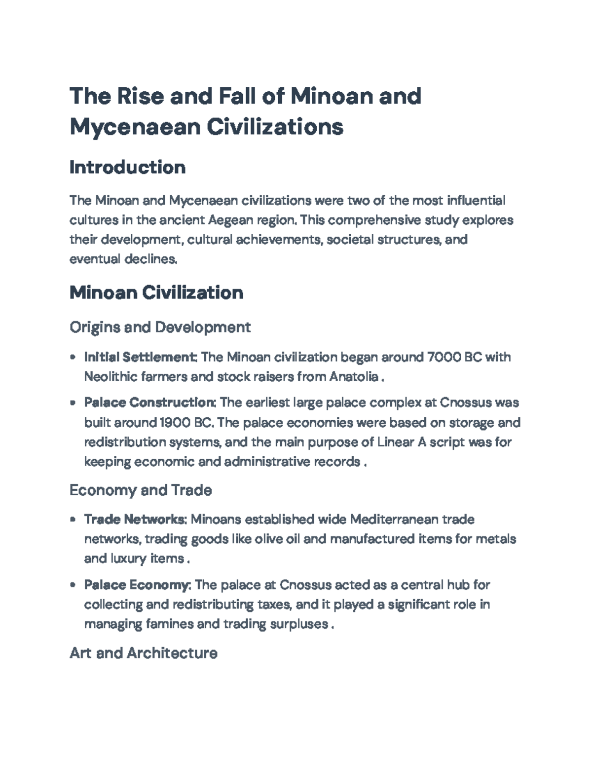 Study of the Minoan and Mycenaean Civilizations: Rise and Fall - The ...