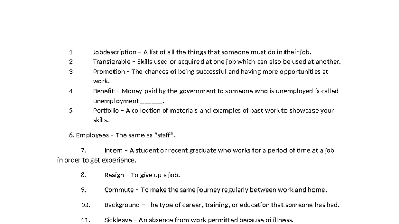 Job Description & Key Terms for Career Development - Studocu
