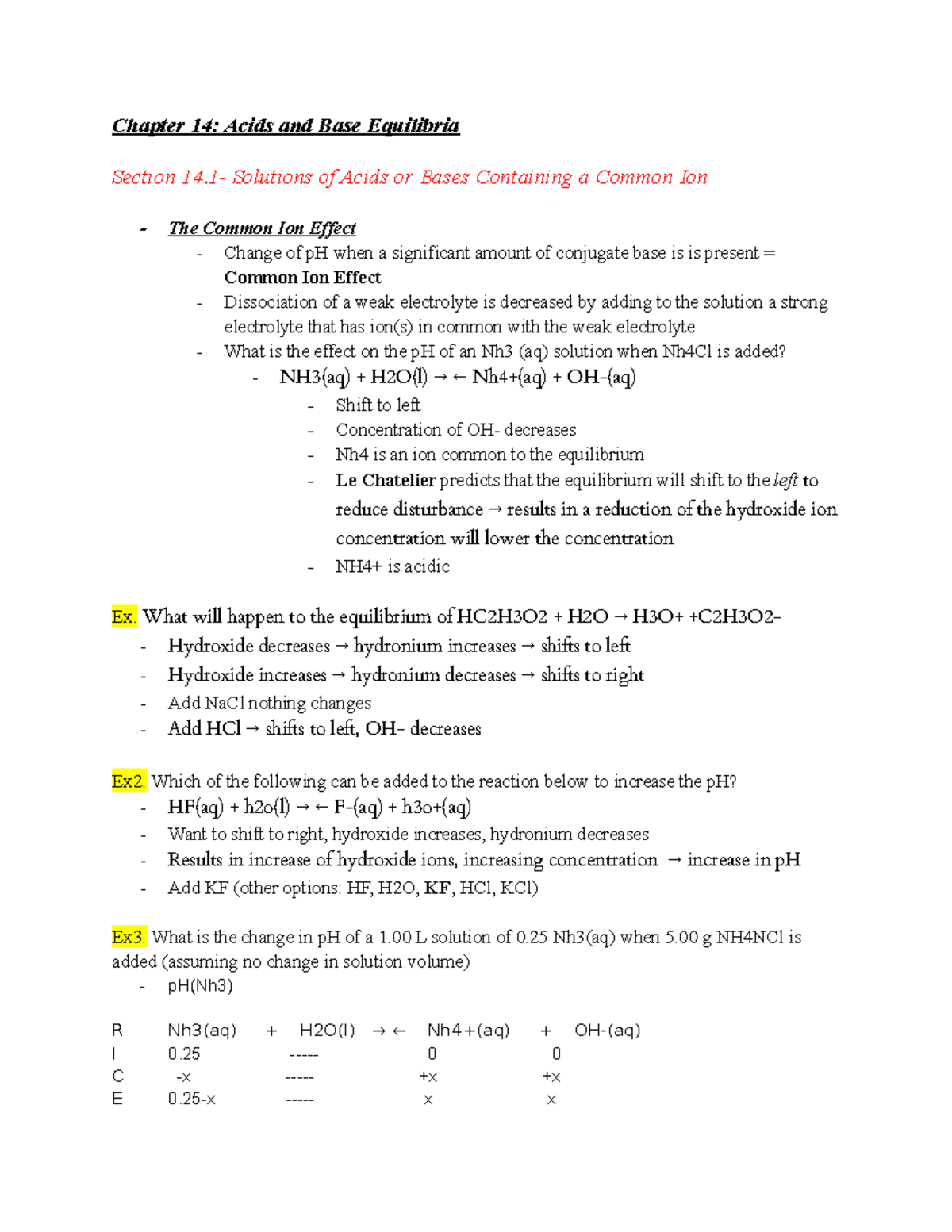 Chemistry 102 Ch. 14 Acids and Bases Lecture Notes - Studocu