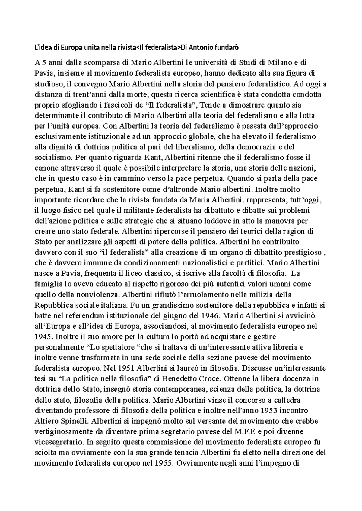 L'Idea di Europa Unita: Riflessioni su Mario Albertini e Il Federalista ...