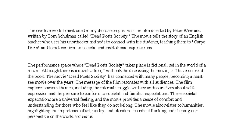 Analysis of "Dead Poets Society" - Assignment (5) - Studocu