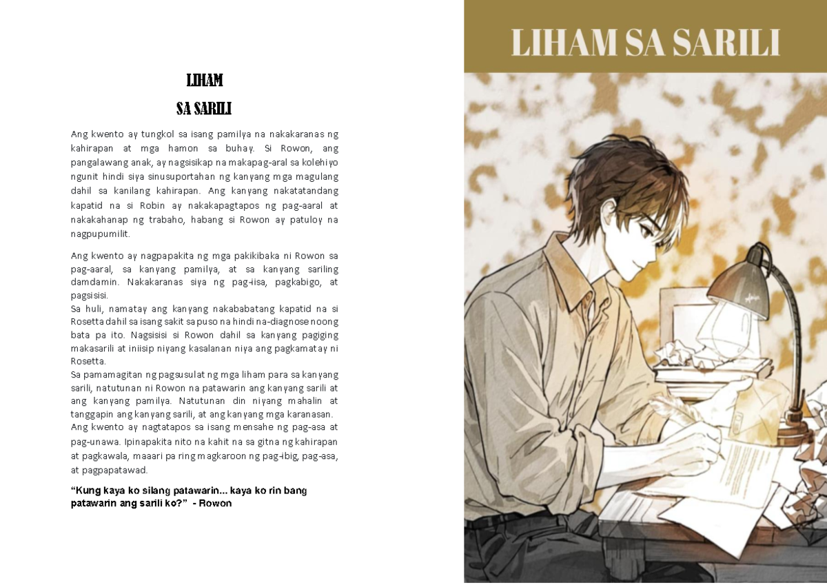 LIHAM SA SARILI: Kwento ng Pagsusumikap at Pagpapatawad ni Rowon - Studocu