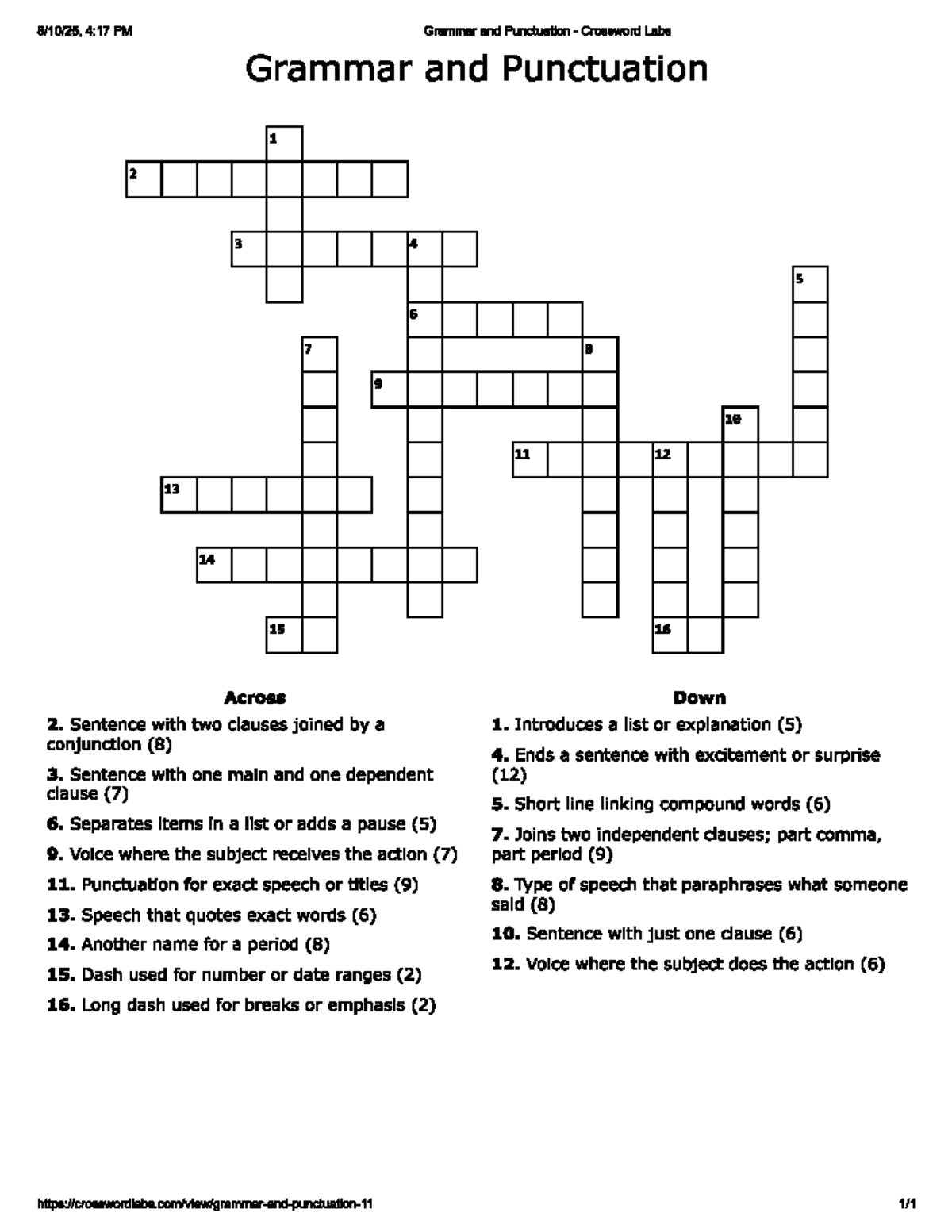 Grammar and Punctuation Crossword Lab 4:17 PM - Studocu