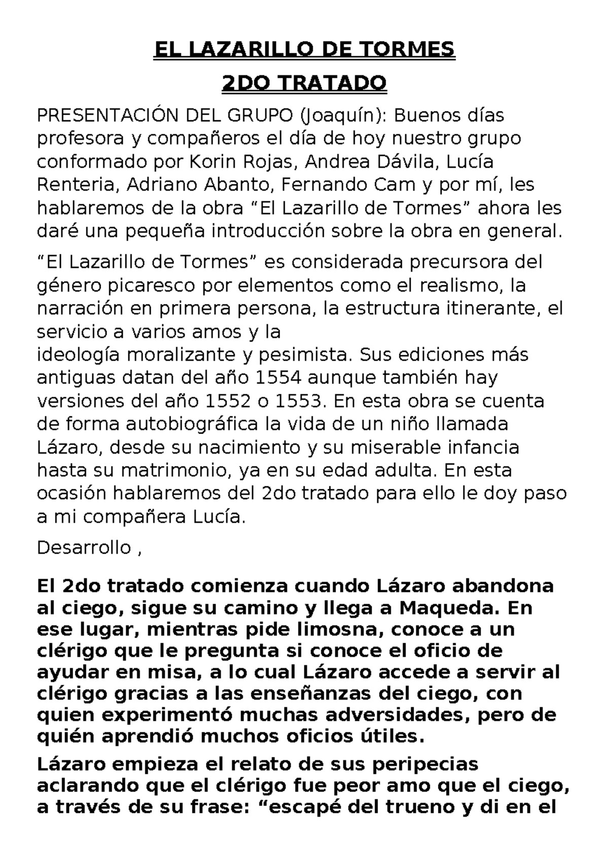 EL Lazarillo DE Tormes - Resumen Literatura - EL LAZARILLO DE TORMES ...