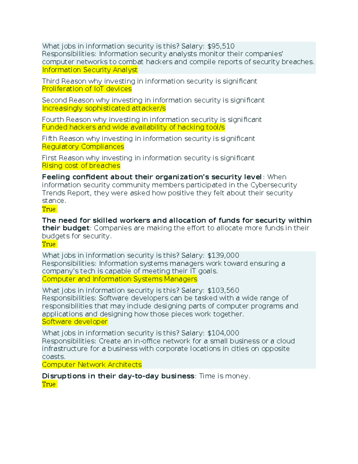 IT6206A Prelim Quiz: Careers and Salaries in Info Security - Studocu