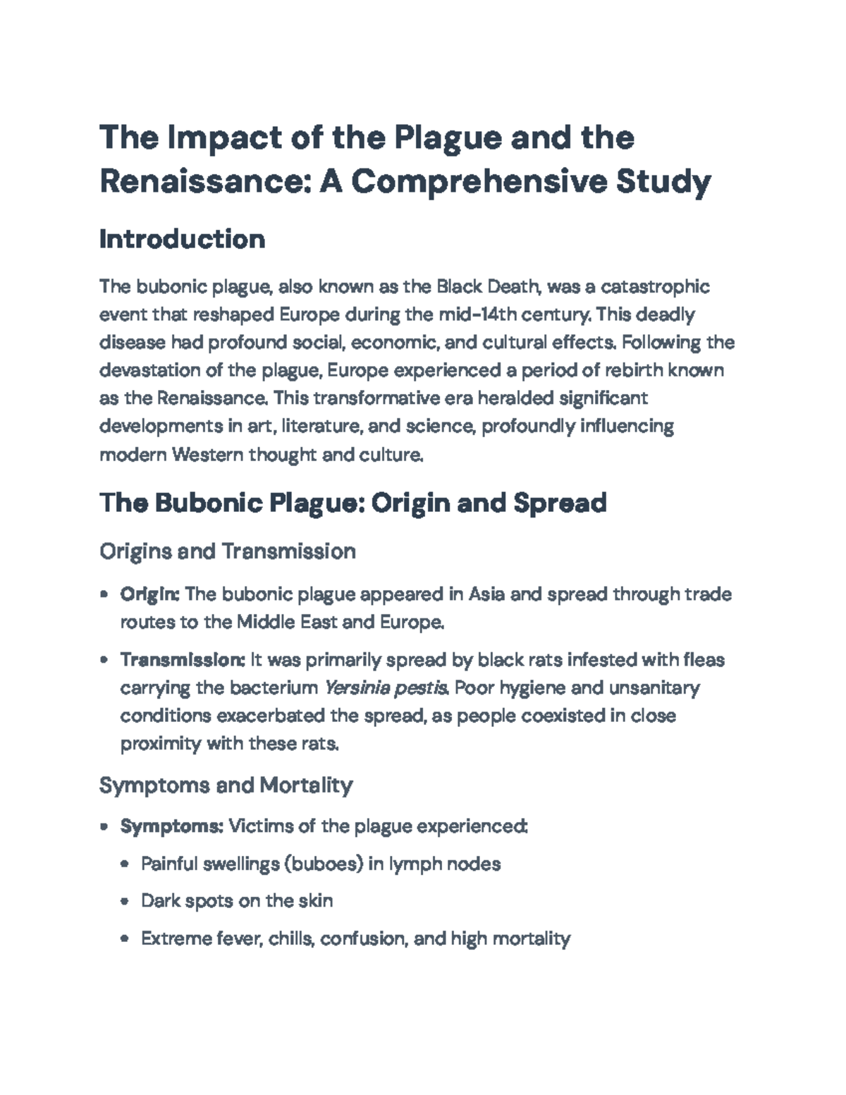 The Impact of the Plague and Renaissance: A Detailed Overview - The ...
