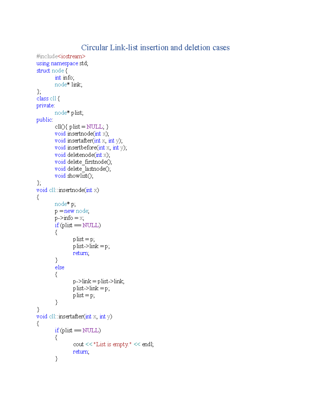 Circular Linked List Insertion and Deletion Cases - Studocu