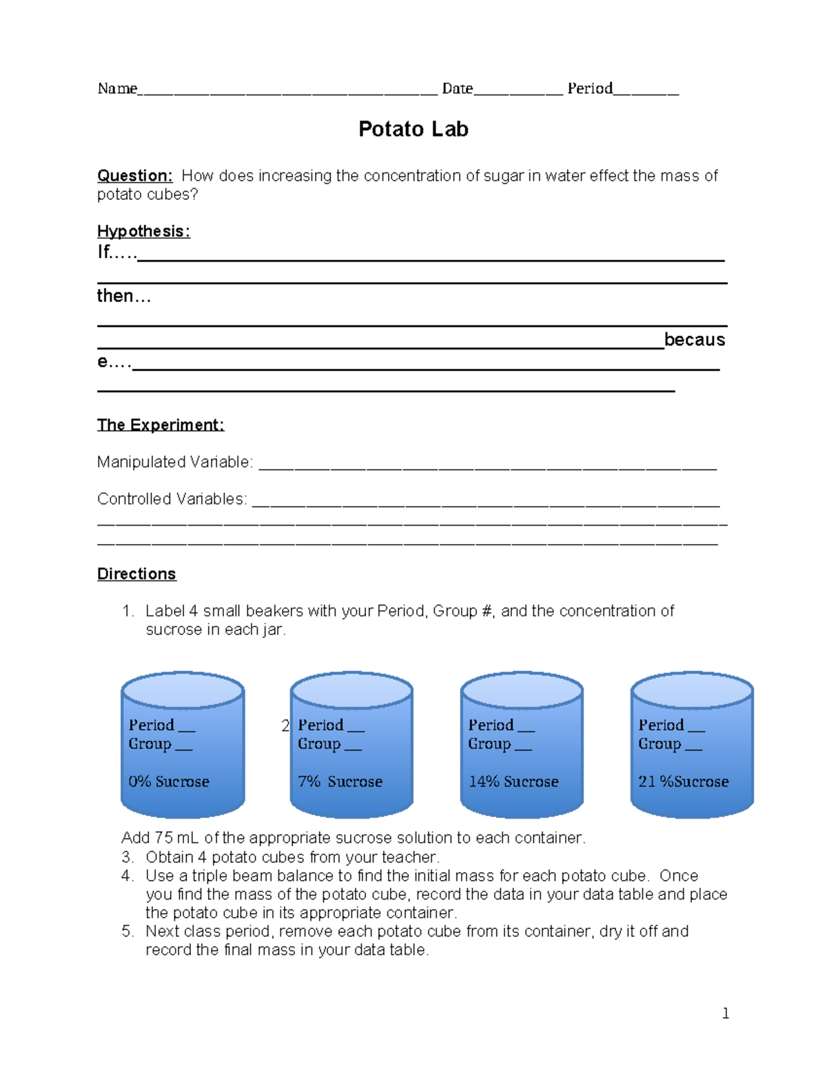 Potato Lab - Osmosis Experiment Notes & Data Collection (7th Grade ...