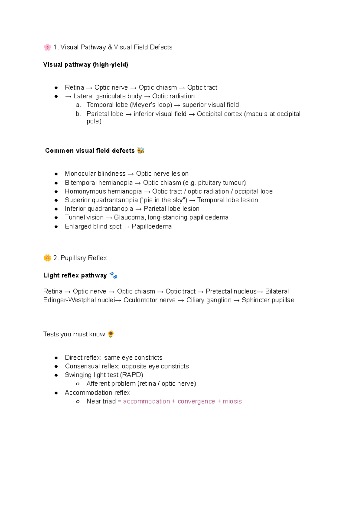 Neuro-Ophthalmology Summary: Visual Pathways & Disorders (Course Code ...