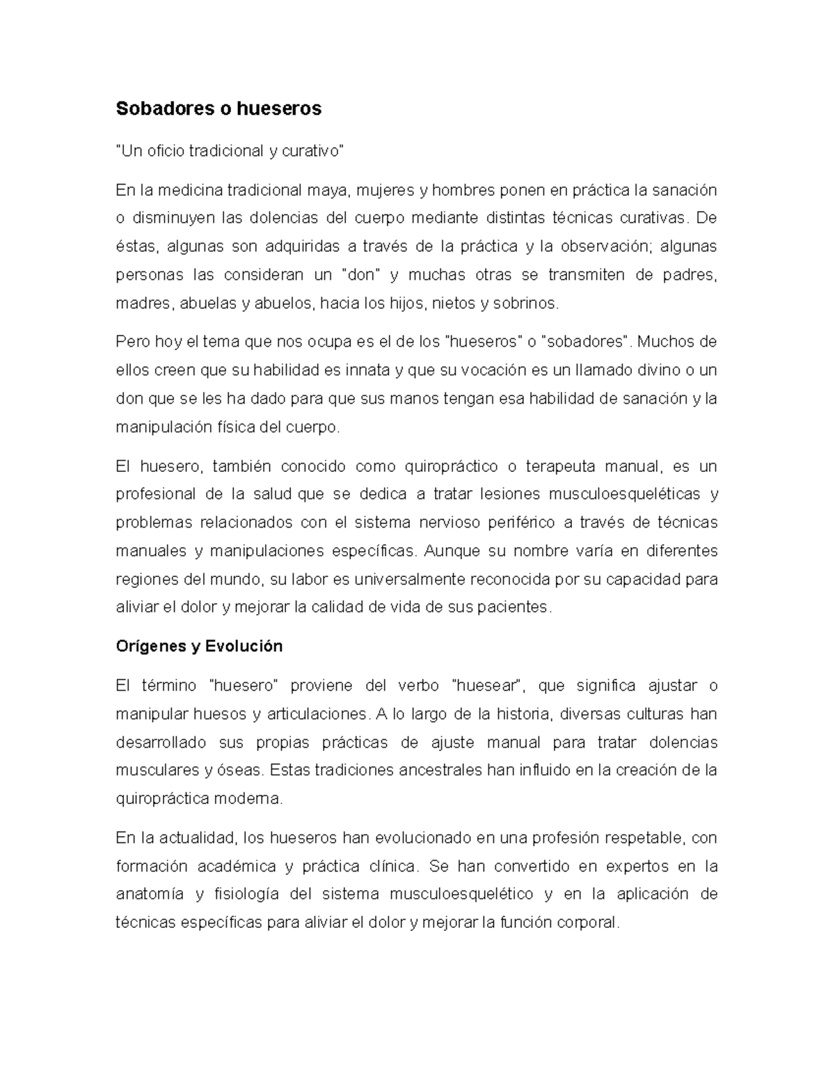 Sobadores o Hueseros: Medicina Alternativa y Técnicas Curativas - Studocu