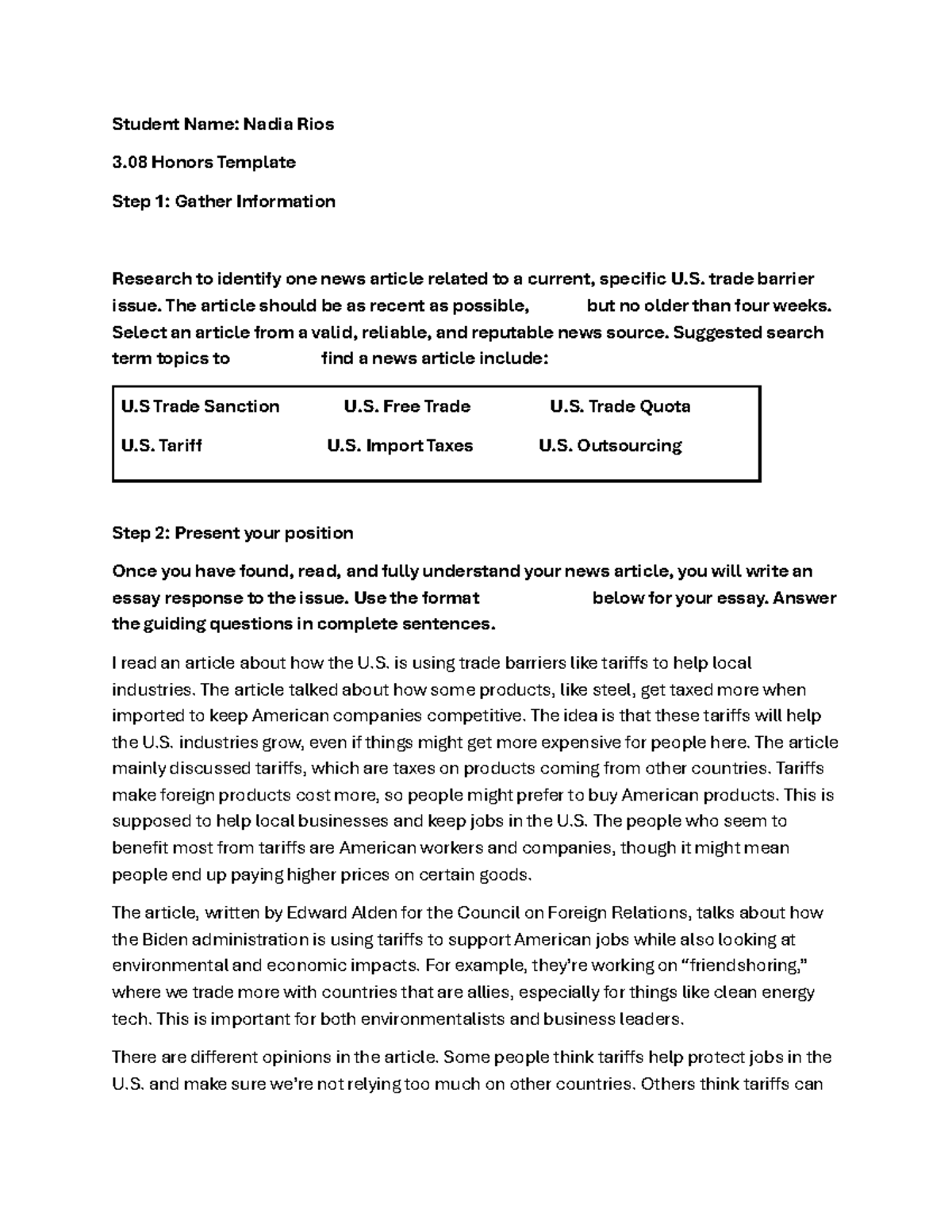 Econ 3.08 Final Exam Notes: U.S. Trade Barriers & Tariffs Analysis ...