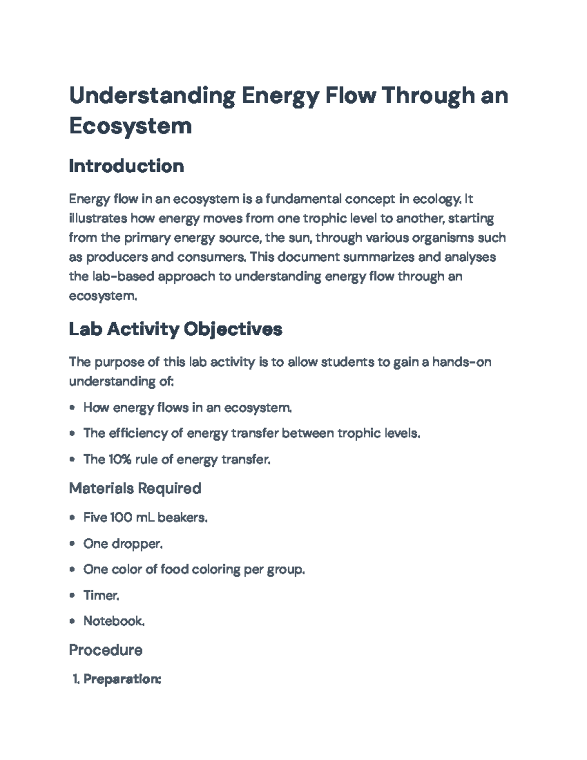 Lab Activity: Understanding Energy Flow in Ecosystems (Course Code ...