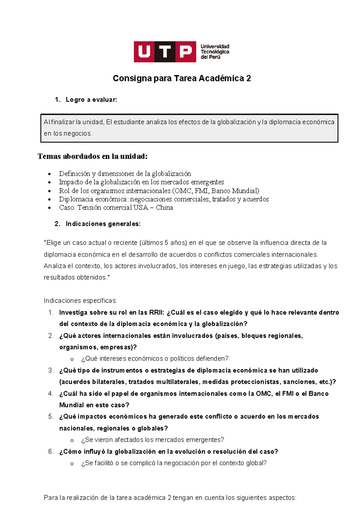 Consigna TA2: Análisis de Diplomacia Económica y Globalización - Studocu