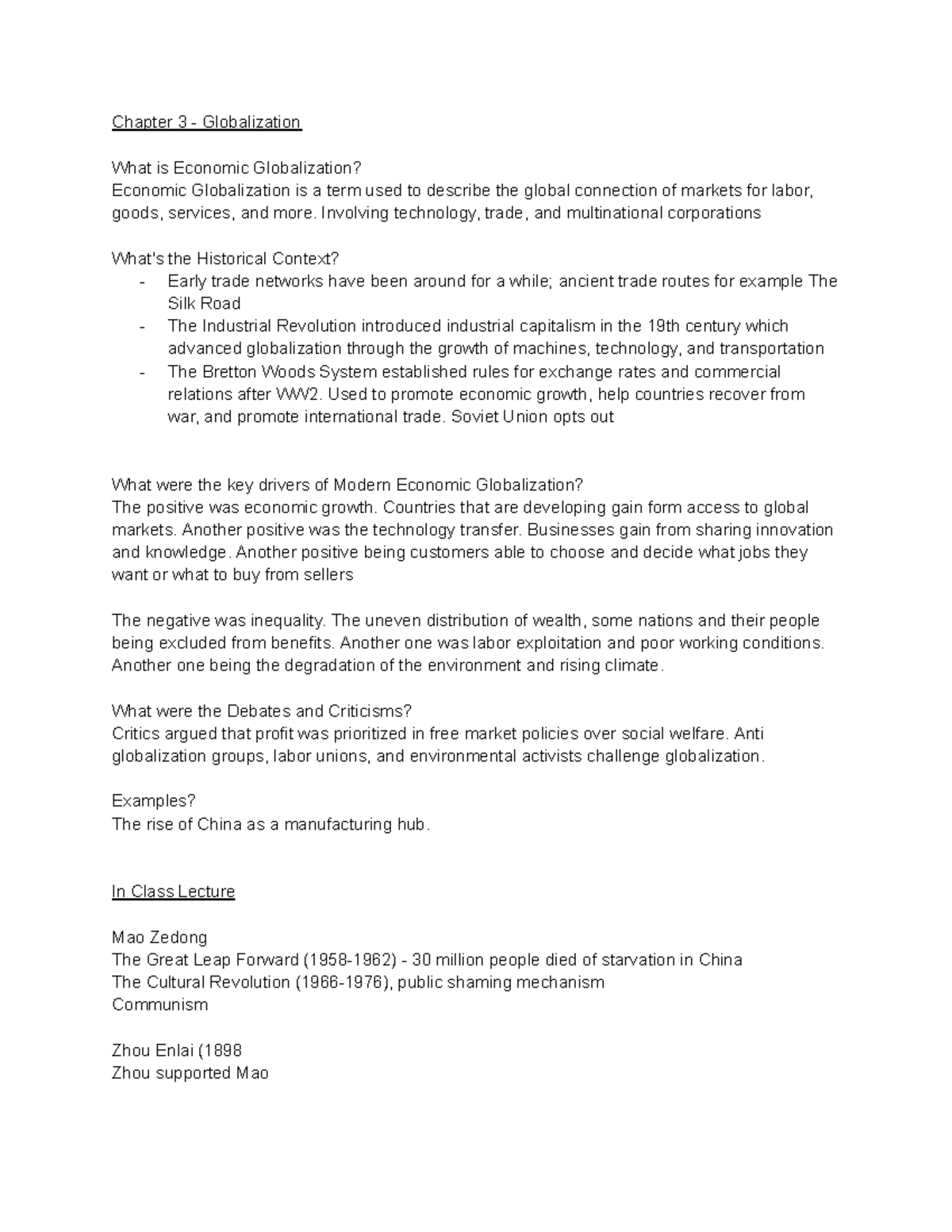Inter. Studies Lecture Notes: Globalization & Development Insights ...