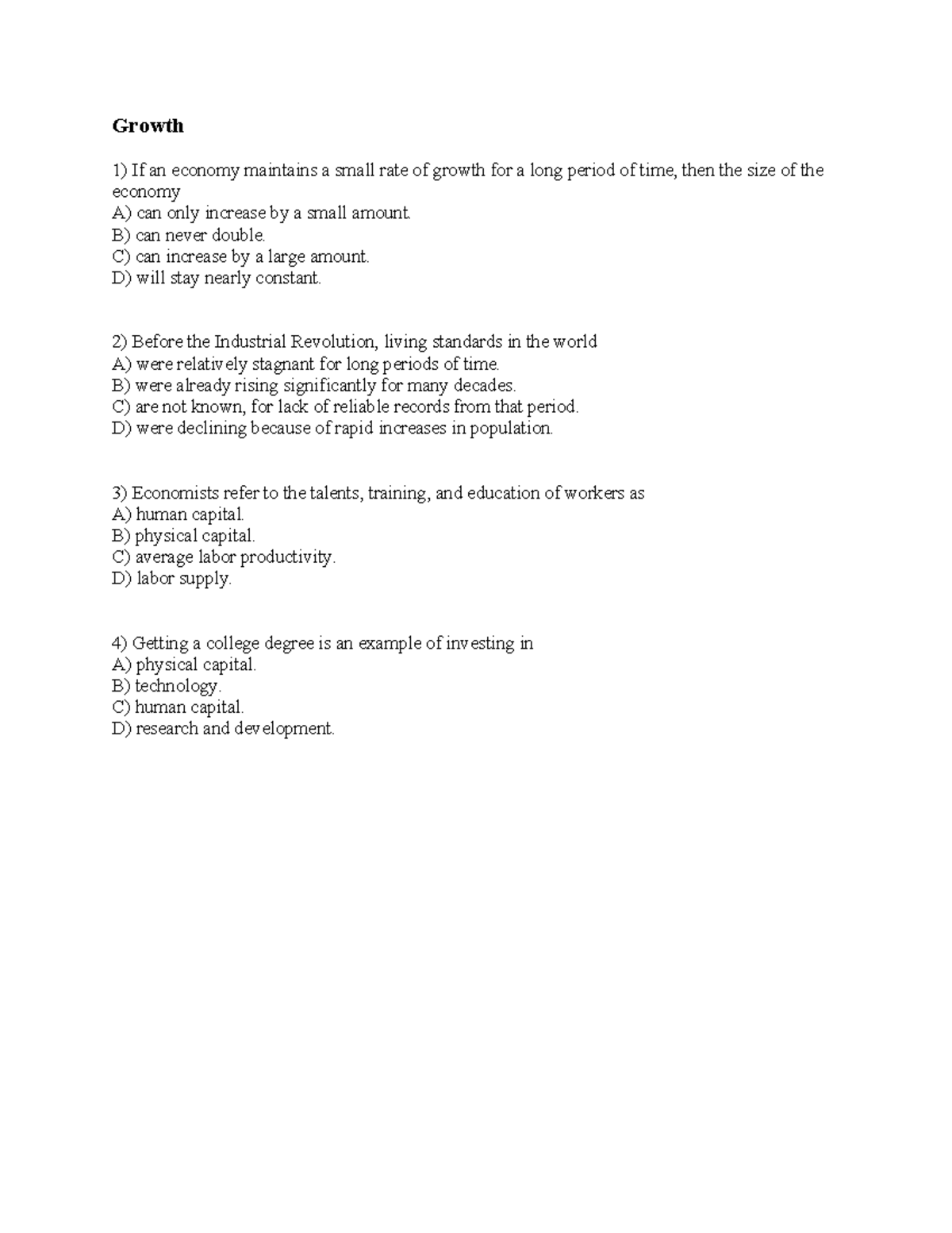 ECO 101 Economic Growth Quiz with Answer Key - Studocu