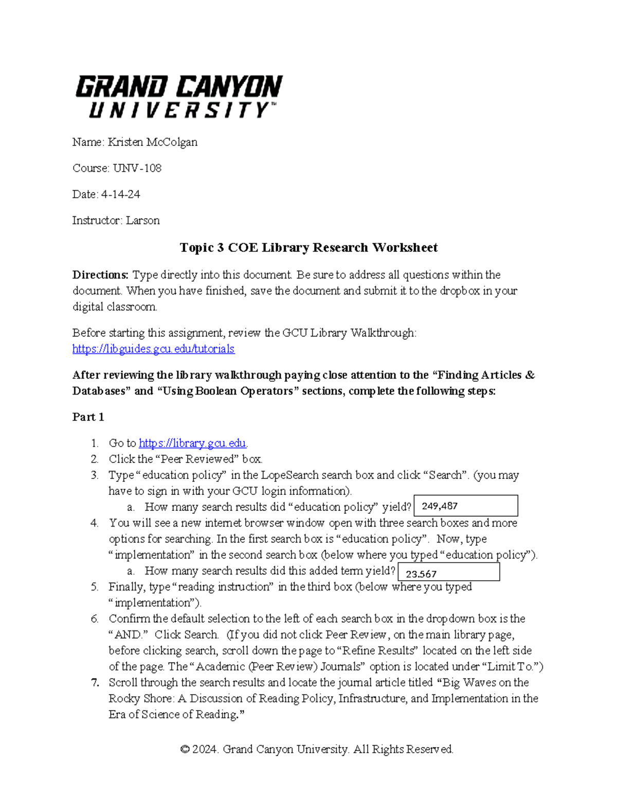 UNV-108-T3-COE Library Research Worksheet Instructions and Citations ...