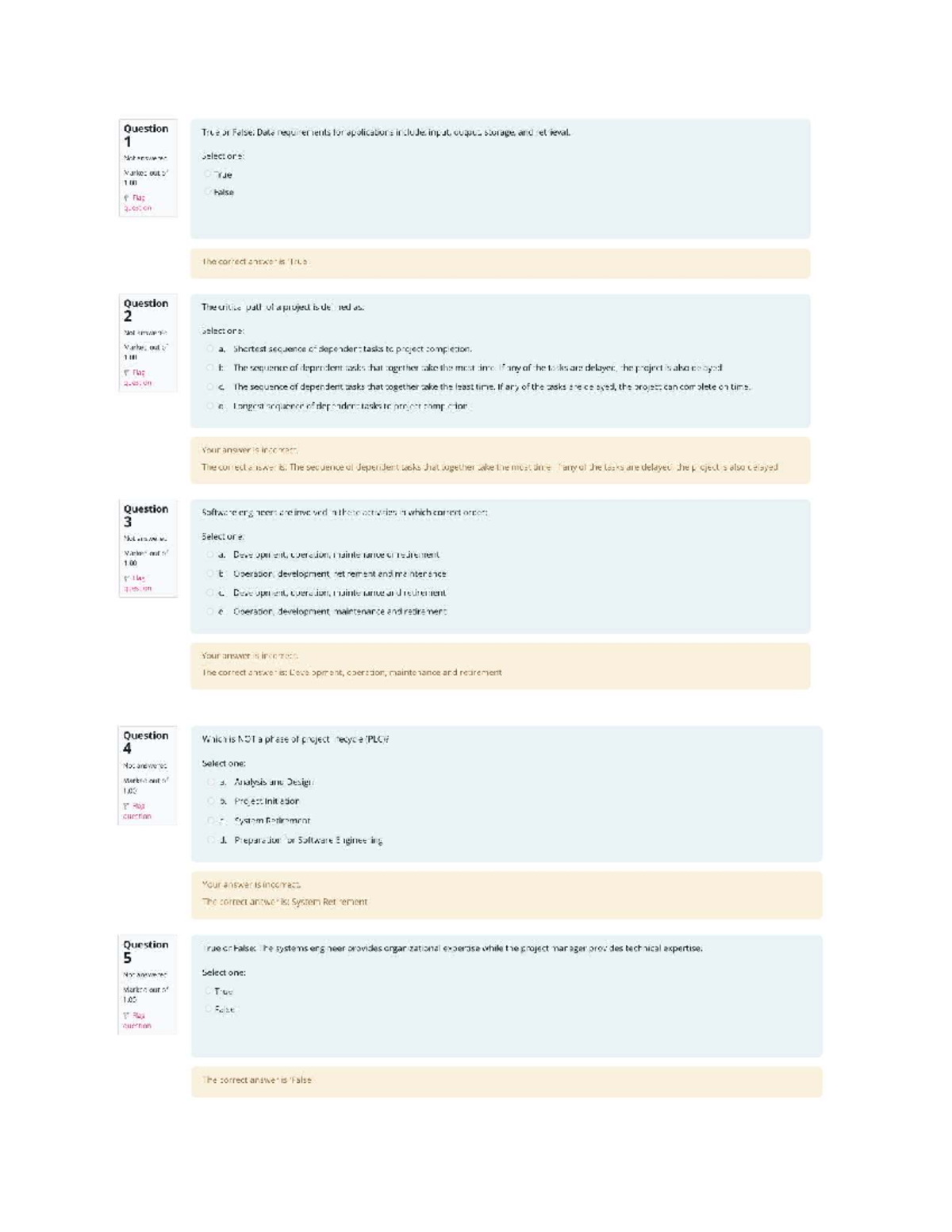 CS 4403 Self-Quiz: True or False Questions on Project Management - Studocu