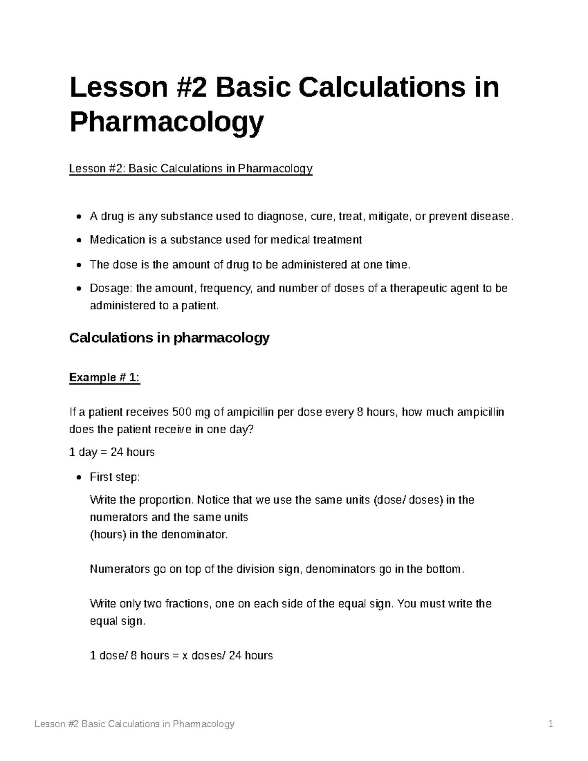 Lesson 2: Basic Calculations in Pharmacology (PHAR 101) - Studocu