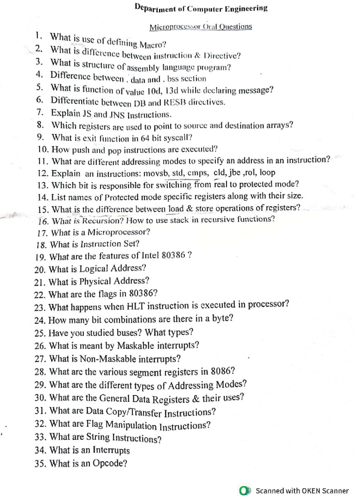 CE 101 Microprocessor Oral Questions and Key Concepts for Exam - Studocu