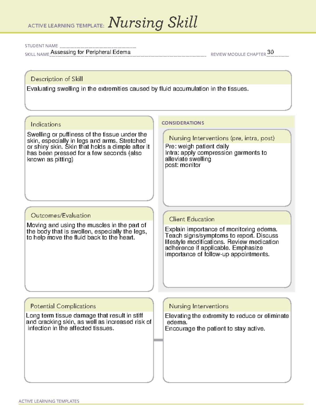 Peripheral Edema - ATI Nursing Skill Active Learning Template - Studocu