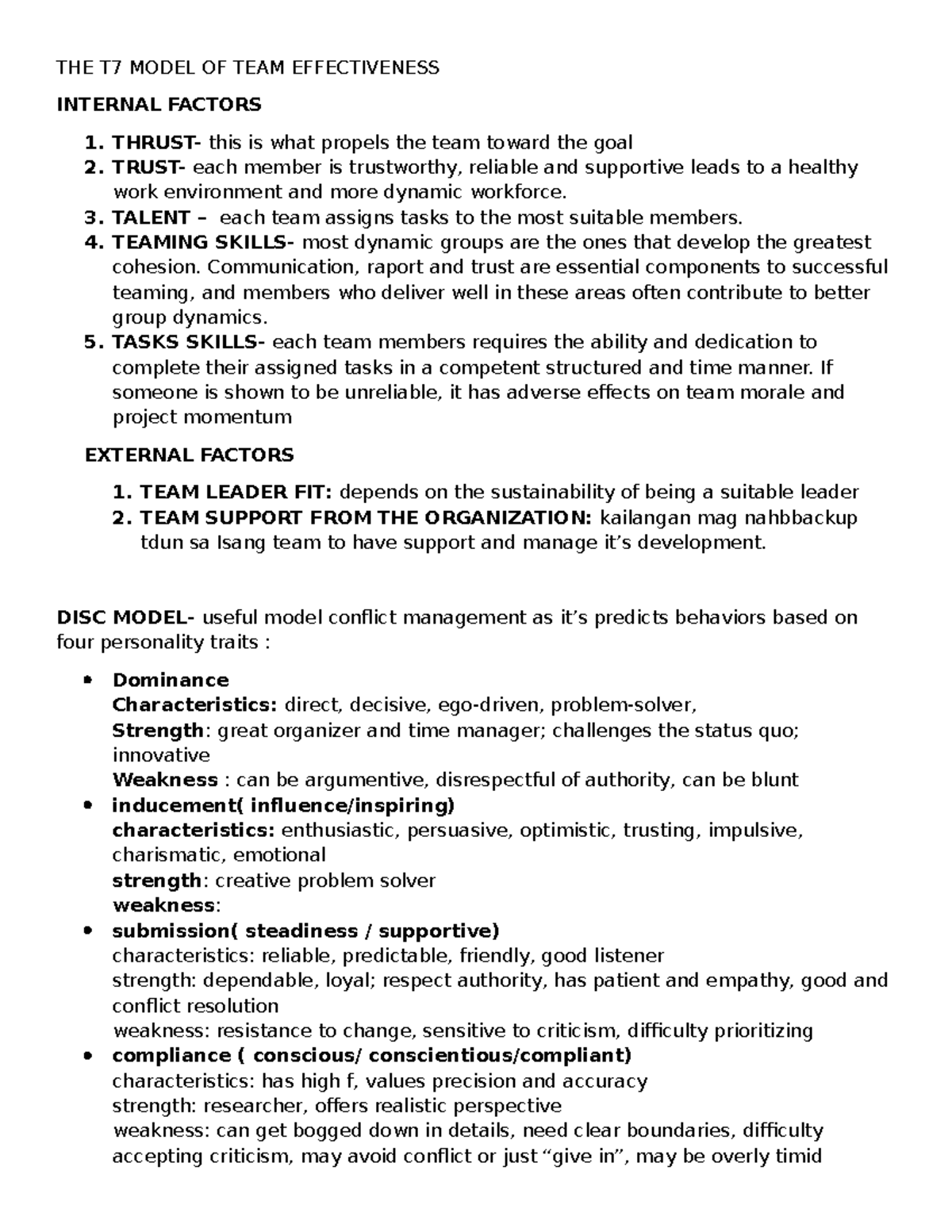 T7 Model of Team Effectiveness: Internal & External Factors Analysis ...
