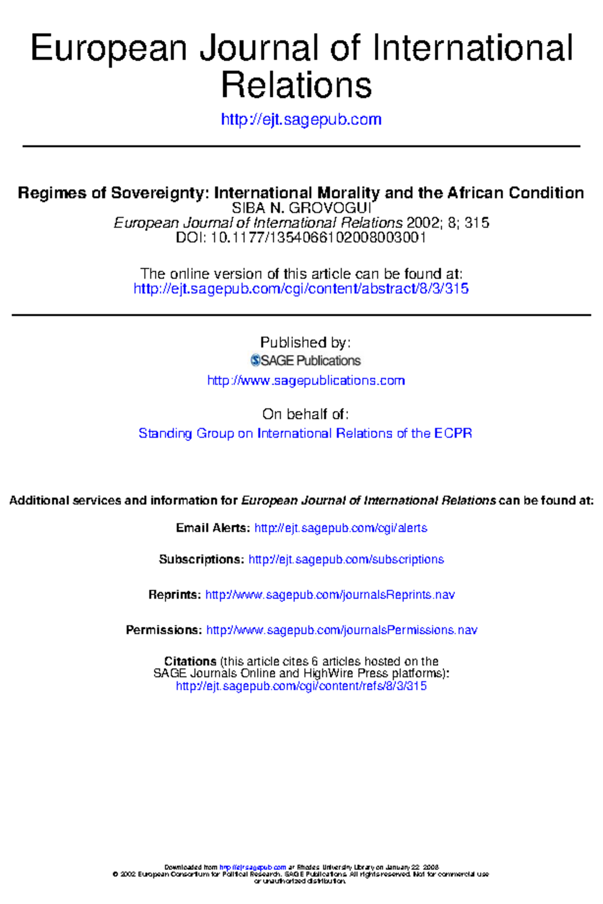 Grovogui's Analysis of Sovereignty: Morality & Africa’s Statehood ...