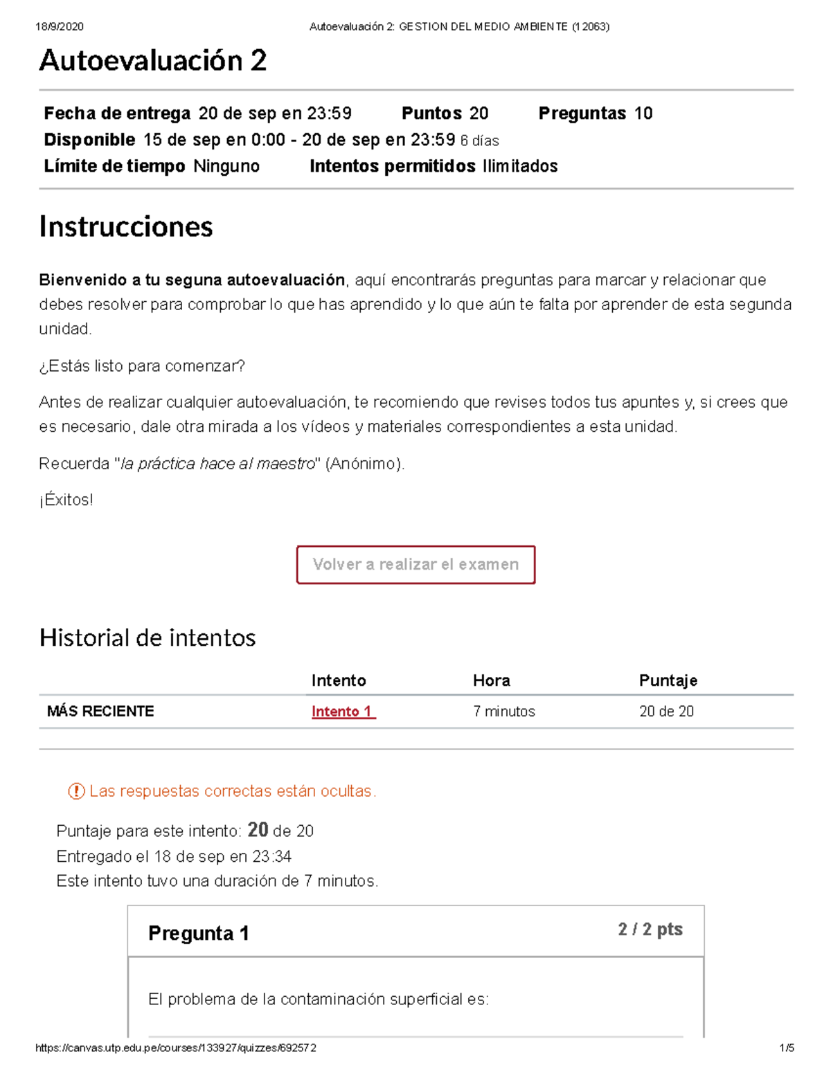 Autoevaluación 2 Gestion DEL Medio Ambiente (12063) - Autoevaluación 2 Fecha de entrega 20 de ...