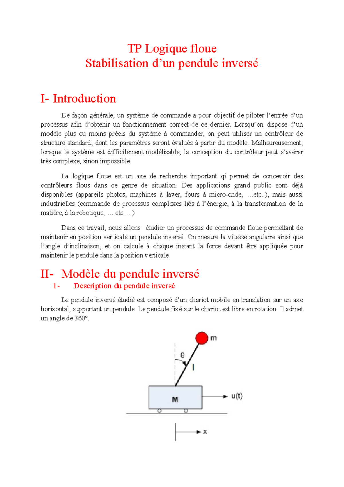 TP Logique Floue : Stabilisation d'un Pendule Inversé et Modèle ...