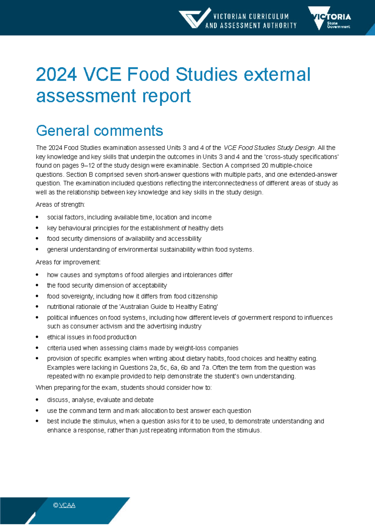 2024 VCE Food Studies External Assessment Report: Key Insights ...