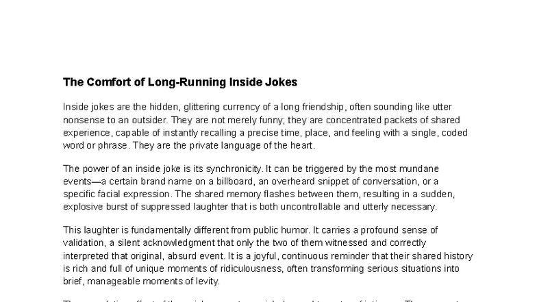 The Comfort of Long-Running Inside Jokes: A Shared Language - Studocu