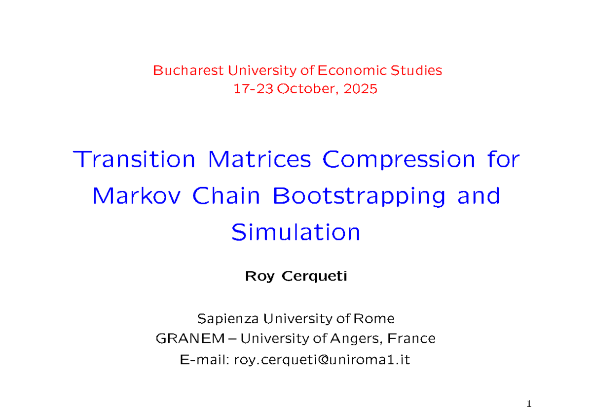 Markov Chain Bootstrapping: Transition Matrices Analysis (2025) - Studocu