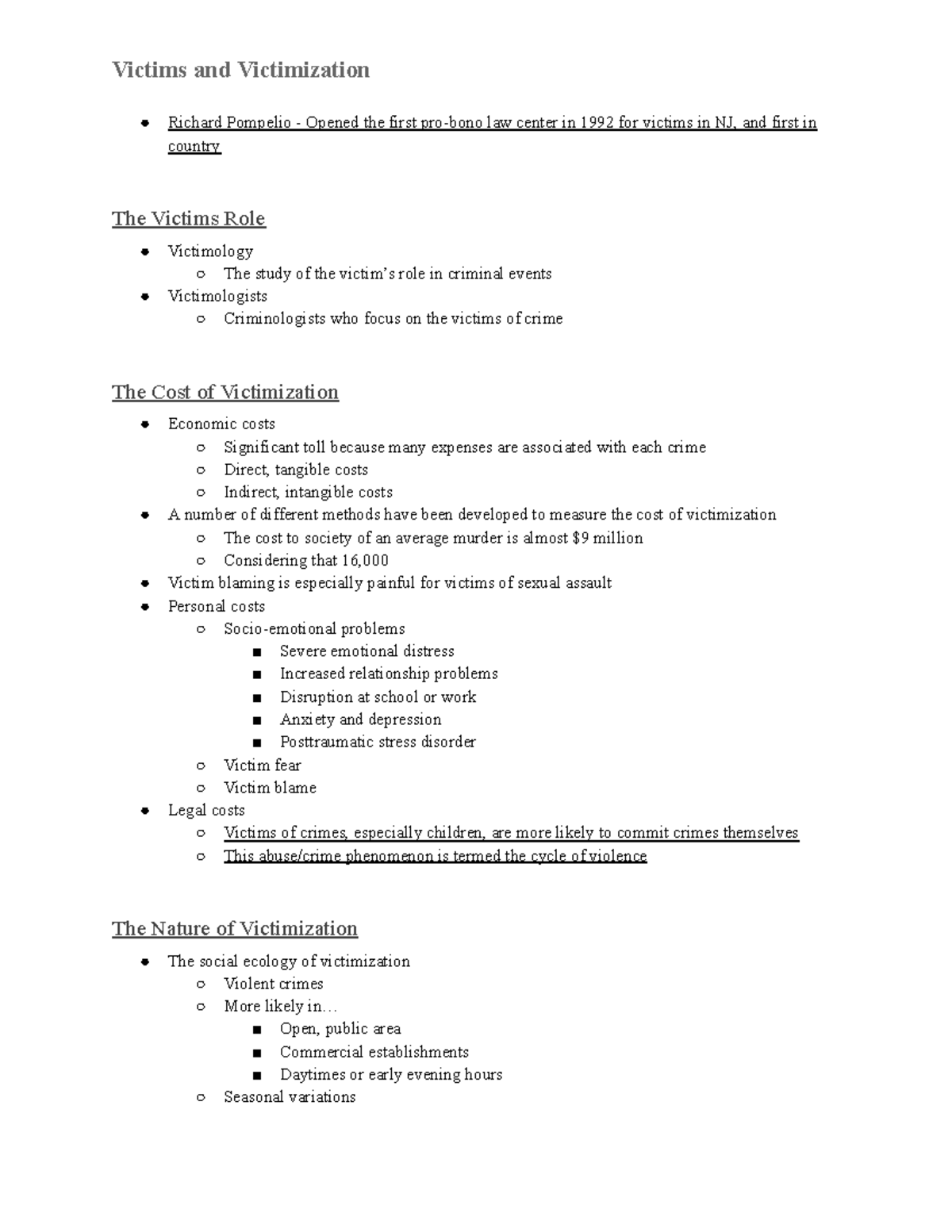 Criminology 101 - Victims and Victimization - Chapter 3 Notes - Victims ...