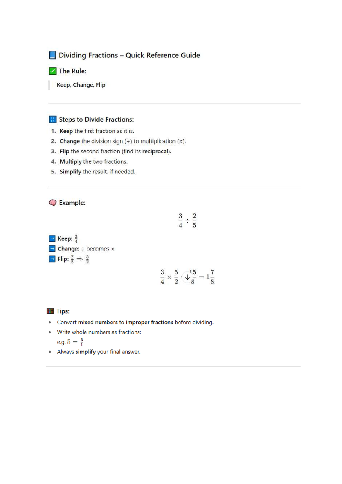 Dividing Fractions: Quick Reference Guide for Easy Calculation - Studocu