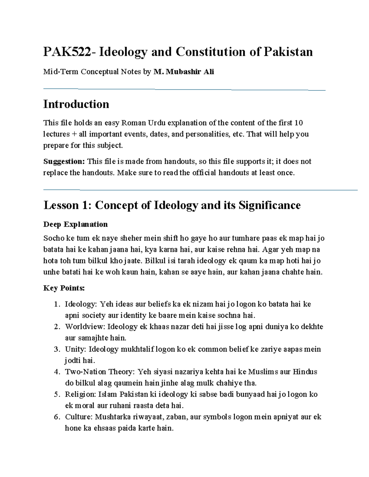 PAK522 - Mid-Term Conceptual Notes on Ideology & Constitution of ...