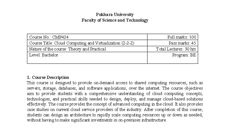 Cloud Computing & Virtualization CMP424 Course Overview and Details - Studocu