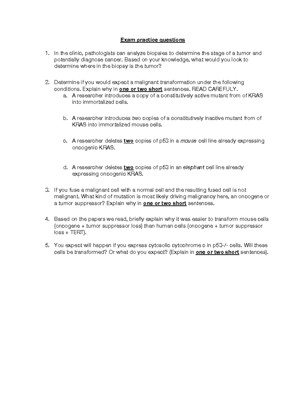 Exam Practice Questions for PATH 101: Pathology & Tumor Biology - Studocu