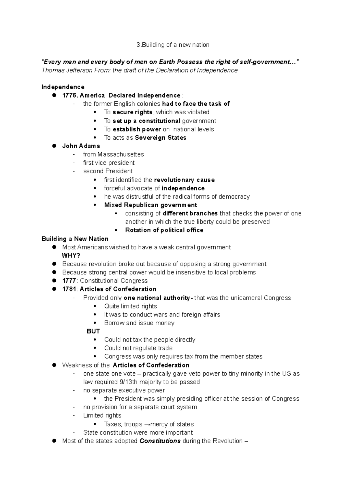 American History - Building A New Nation - 3 of a new nation ”Every man ...