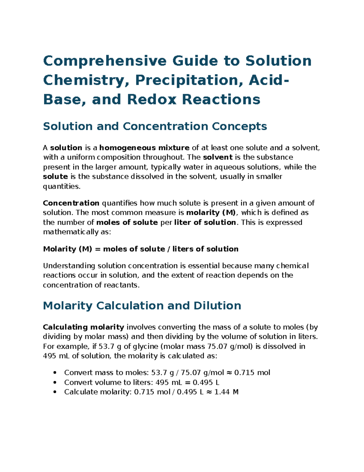 Chem 101: Comprehensive Guide to Solution Chemistry & Reactions - Studocu