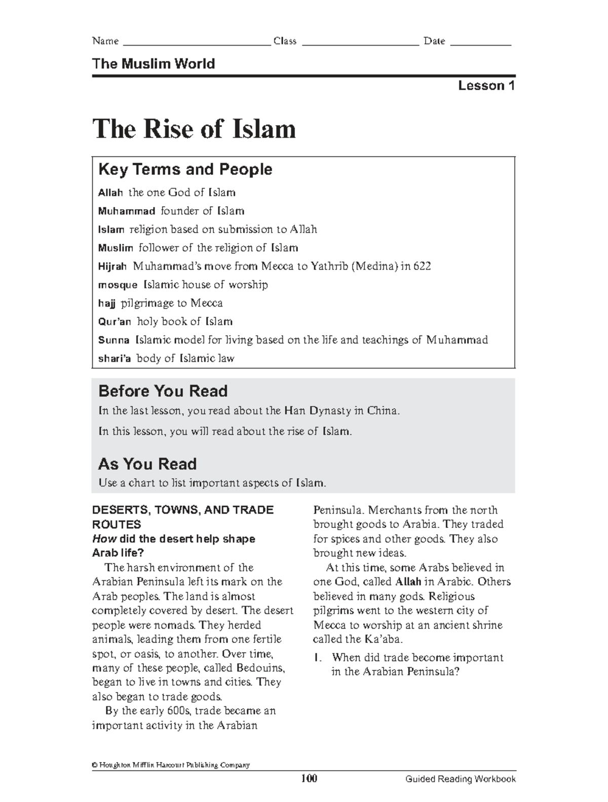 Guided Reading: The Rise of Islam (Lesson 1) - Studocu