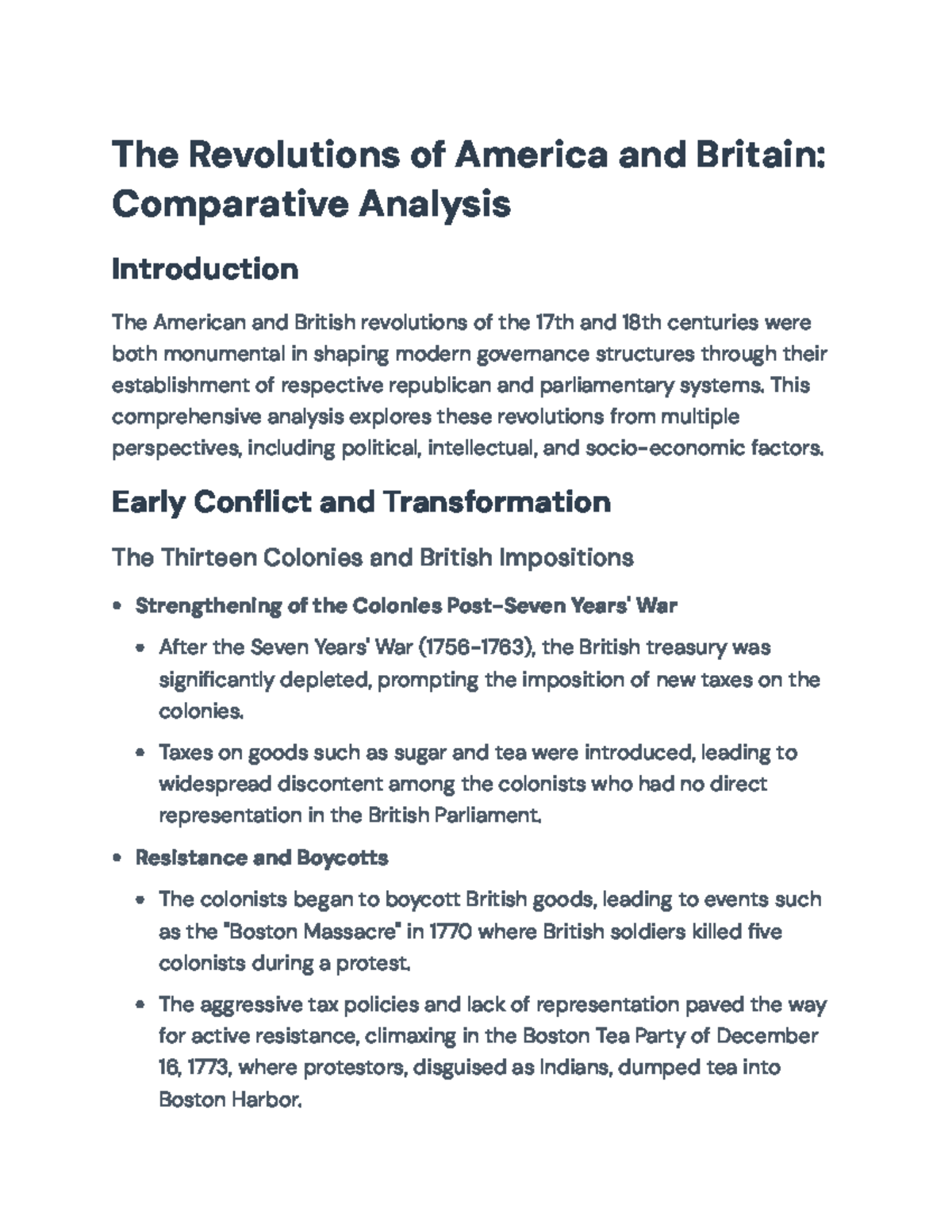 Comparative Analysis of the American and British Revolutions: HIST 101 ...