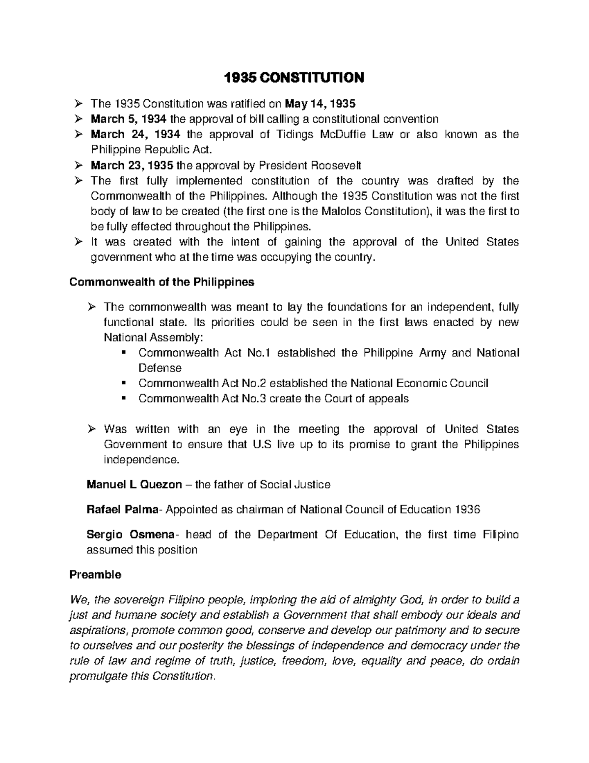 RPH - 1935 Constitution - 1935 CONSTITUTION The 1935 Constitution was ...