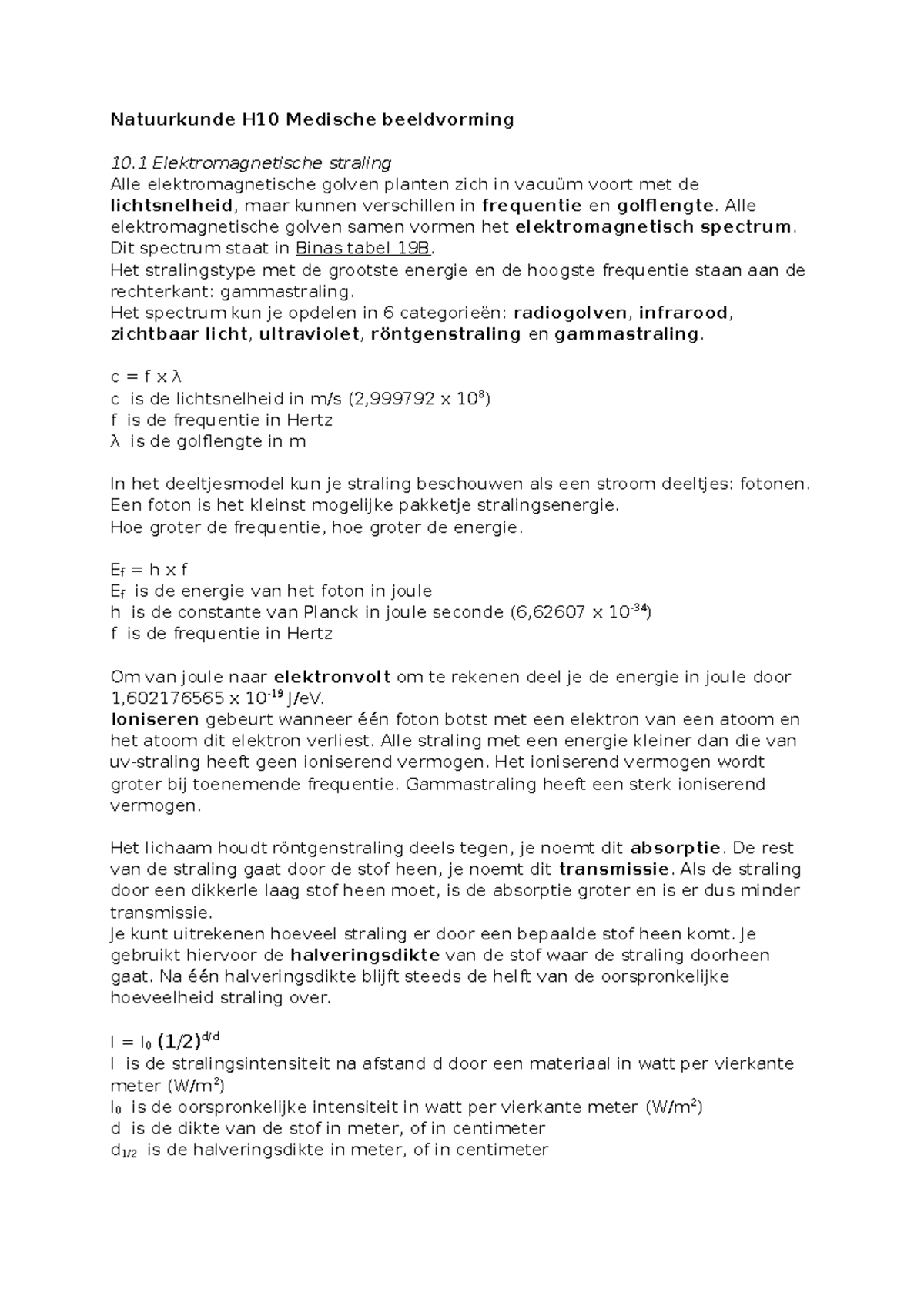 Natuurkunde H10 Toetsweek: Medische Beeldvorming en Stralingseffecten ...