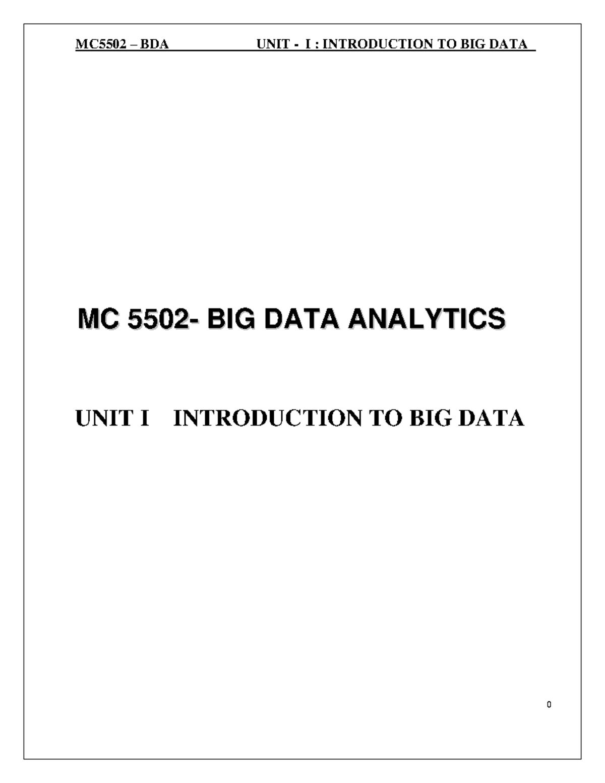 BD UNIT 1 - Big data analytics - M MCC 55550022 - BBIIGG DDAATTAA AANNAALLYYTTIICCSS UNIT I ...