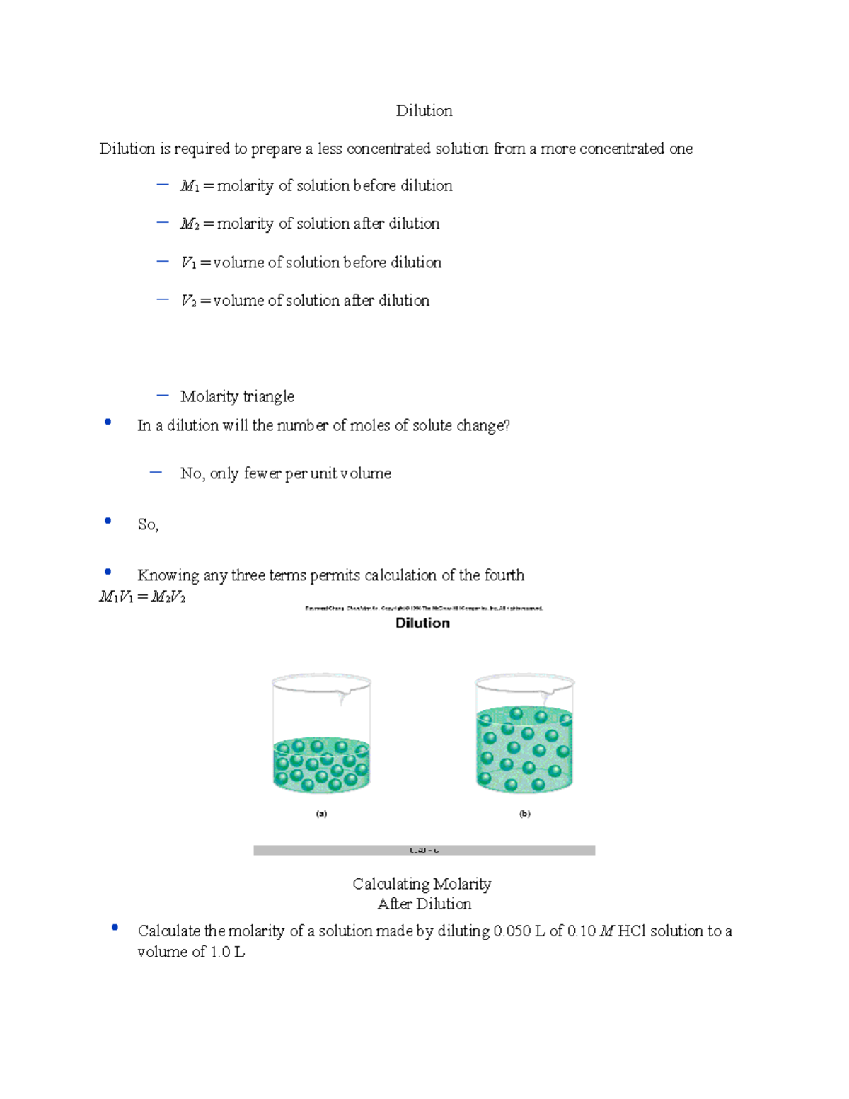CHEM 101: Understanding Dilution and Calculating Molarity - Studocu