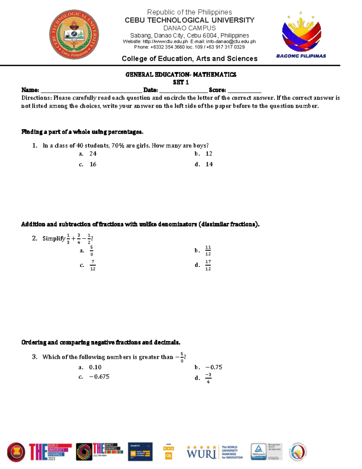 Math Final Exam Review BEED-2025: General Mathematics Set 1 - Studocu