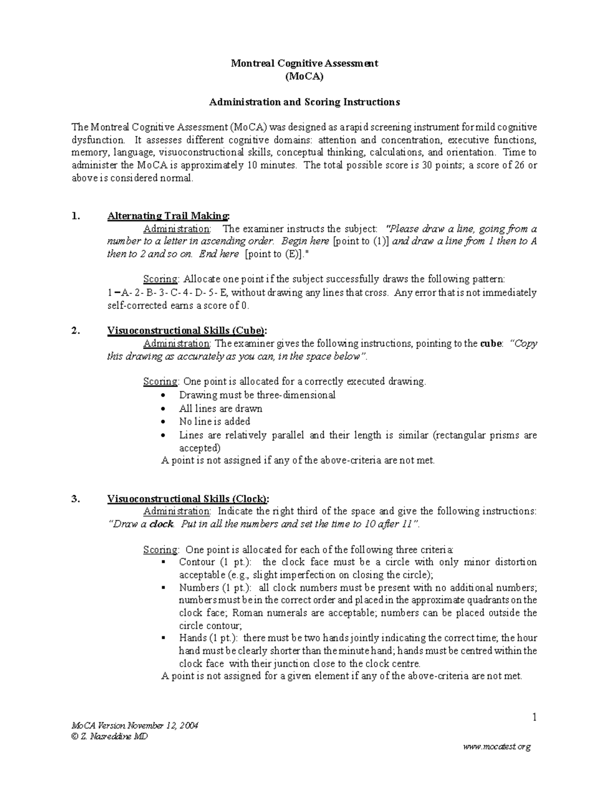 Moca Test Pdf