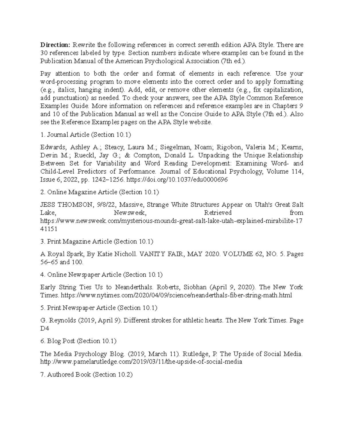 Activity 2: APA 7 Style Referencing Practice and Examples - Studocu