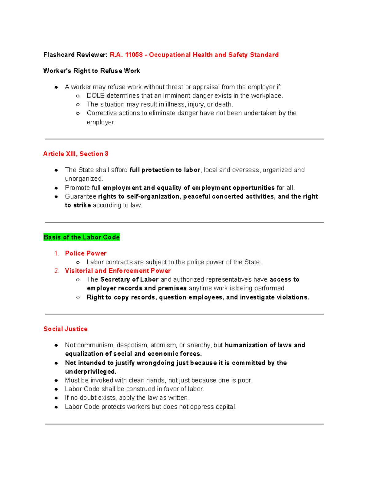 Labor LAW Flashcards: R.A. 11058 Occupational Health & Safety Standards ...