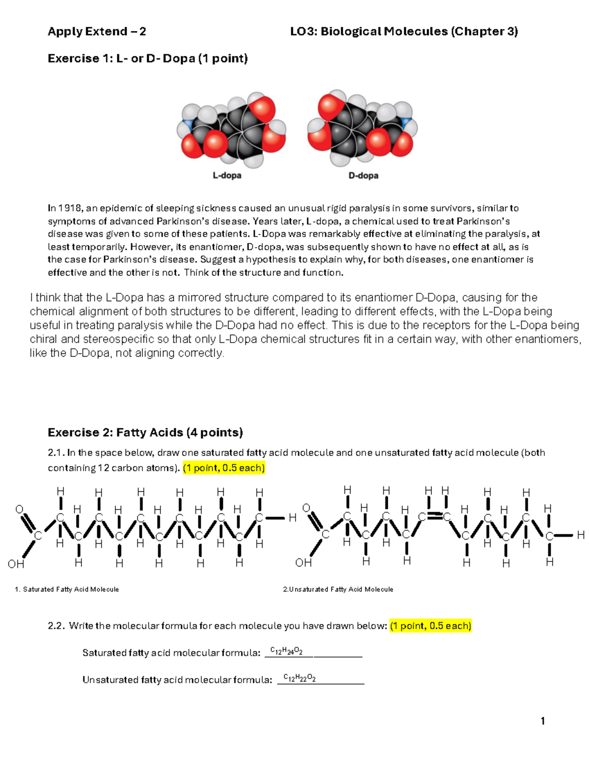 AE2: Biological Molecules (Chapter 3) Exercises and Hypotheses - Studocu